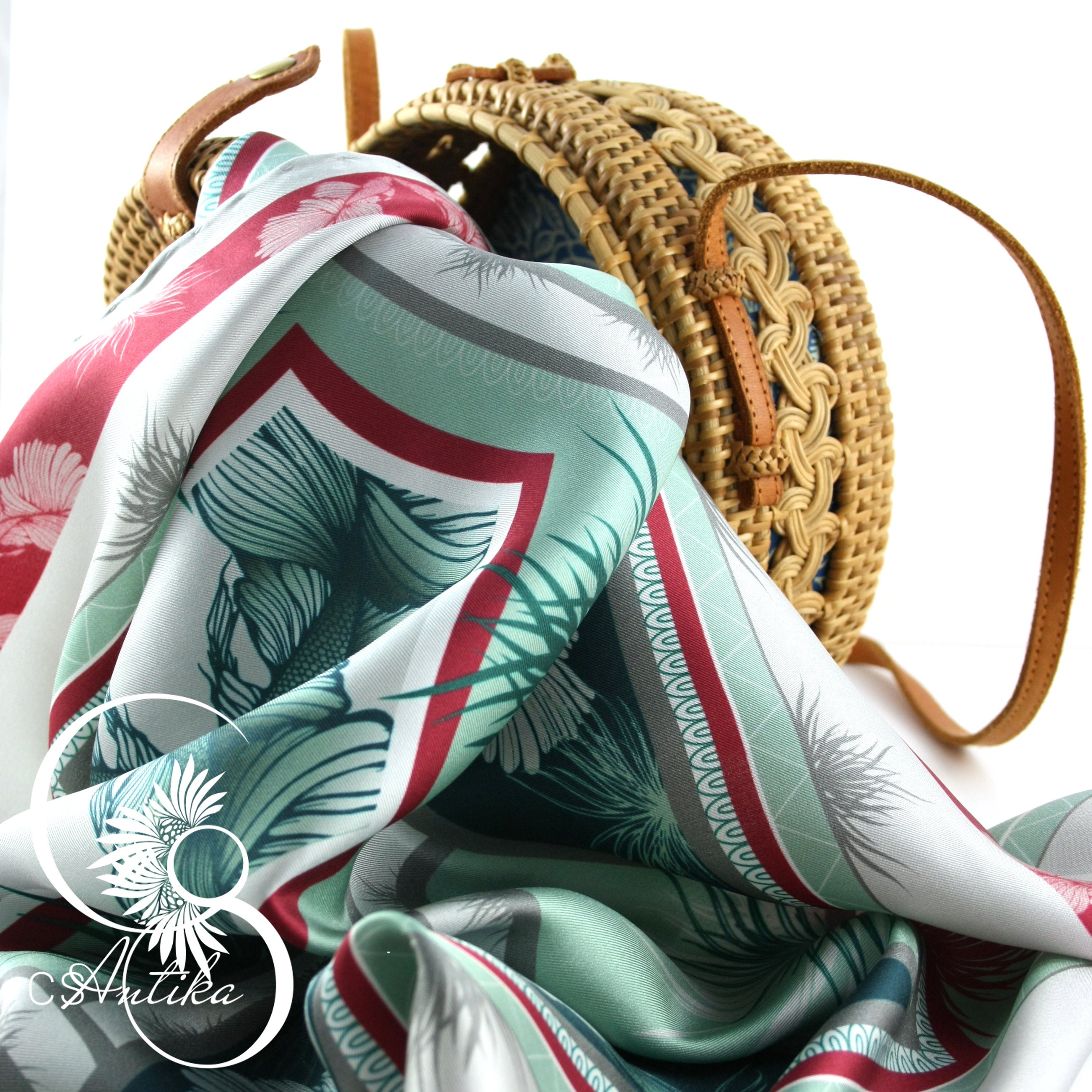 Natural Silk Twill Scarf - "four Oceans" Motif - French Craftsman ...