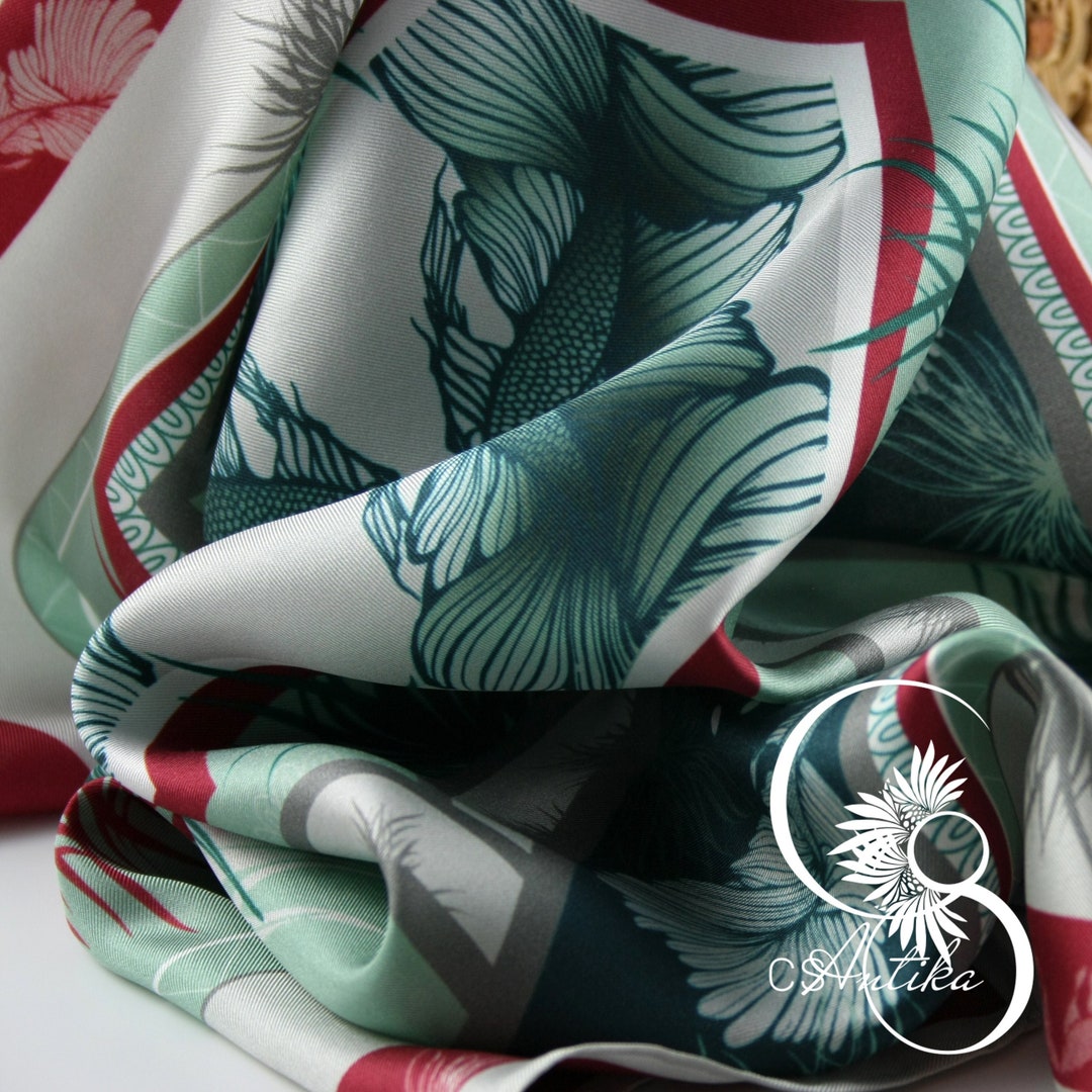 Natural Silk Twill Scarf - "four Oceans" Motif - French Craftsman ...