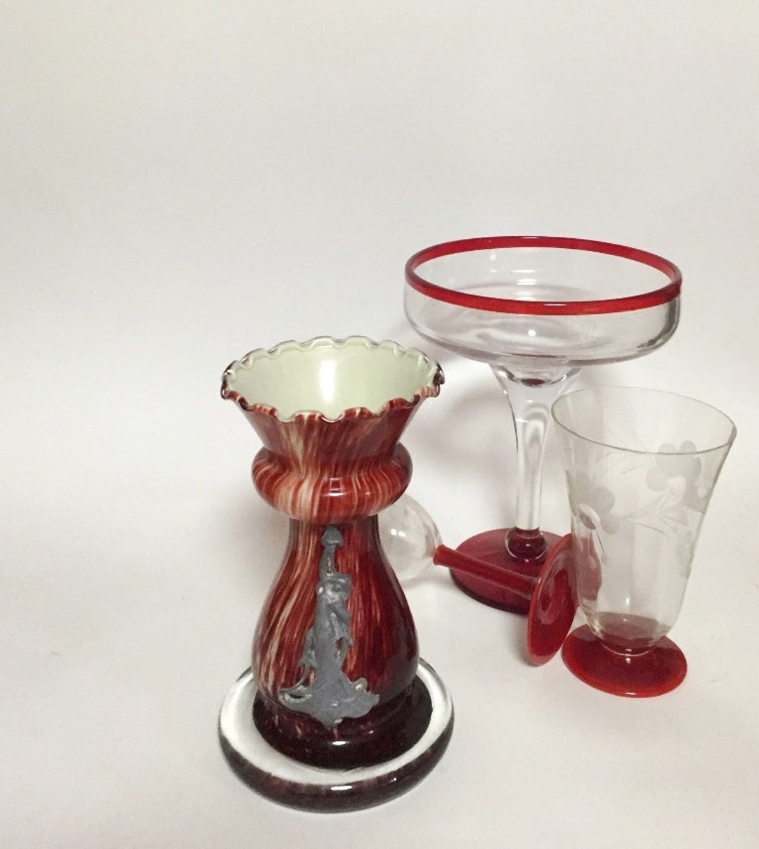 1930s Glass Vase WMF Handmade Myra Glas With Silver-fine Pewter ...