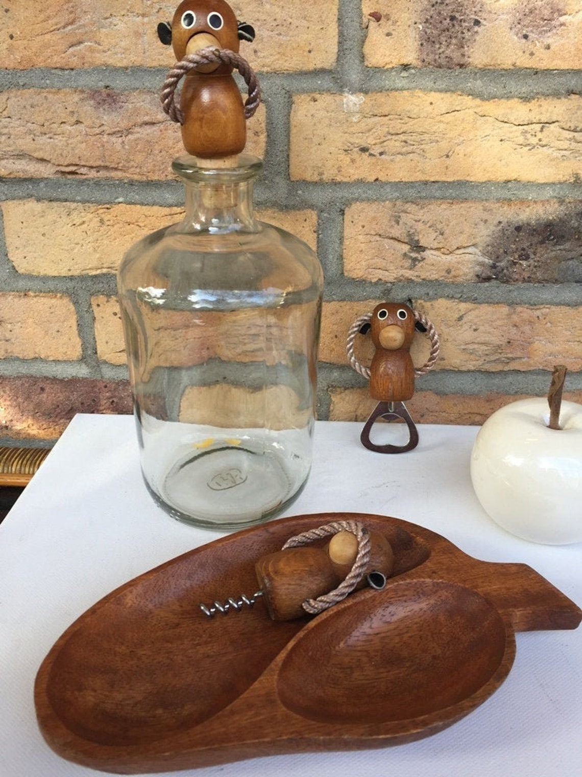 Teak Monkey Bar Tools Figurines, Danish Design, 3 X Optimist Monkey Bar ...