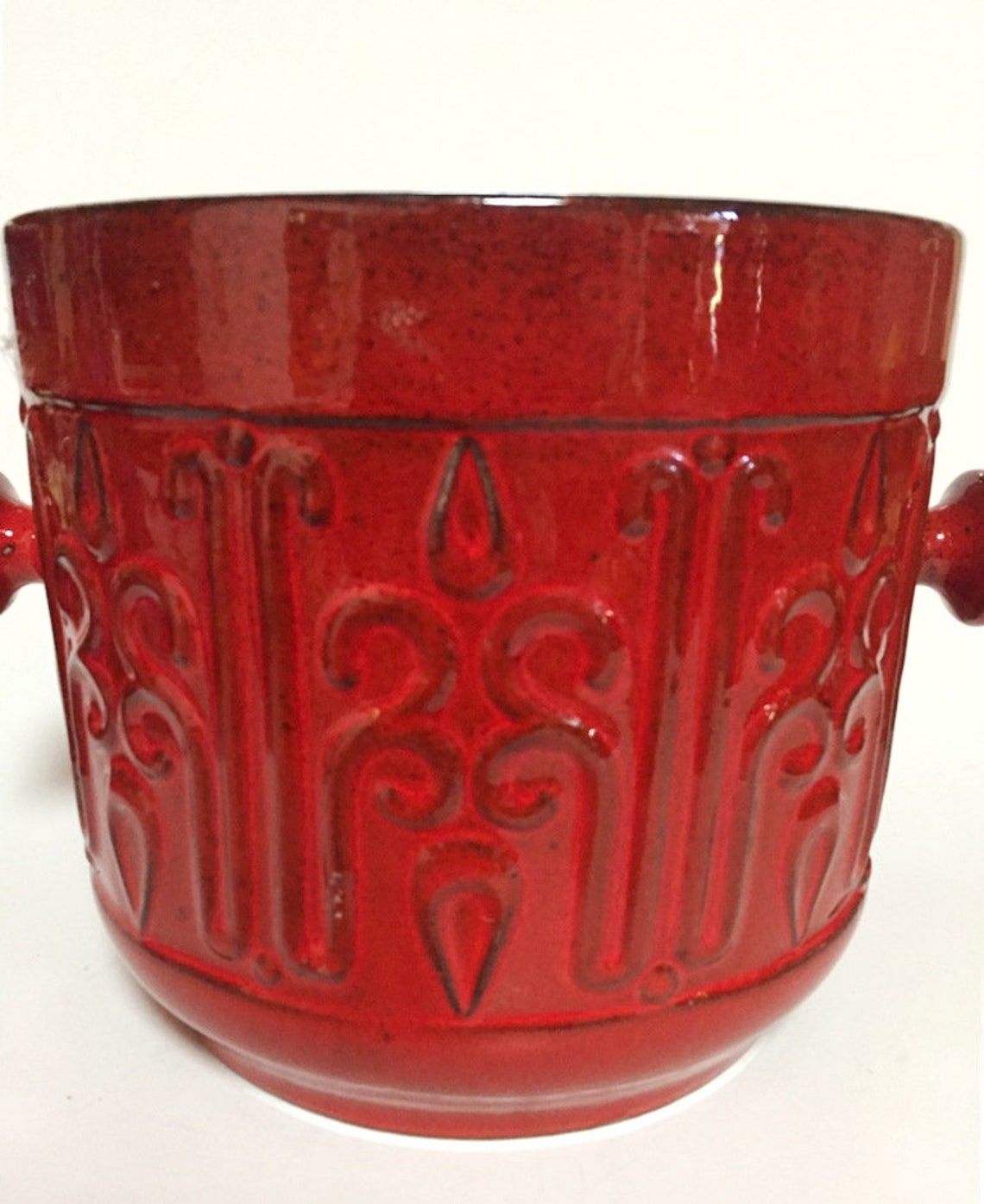 Red 70s Planter,xl Ceramic Planter Relief, 2 Handles, West Germany ...