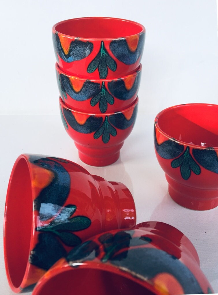70s Punch Set Planter by Waechtersbach West Germany, Red Handmade Hand ...