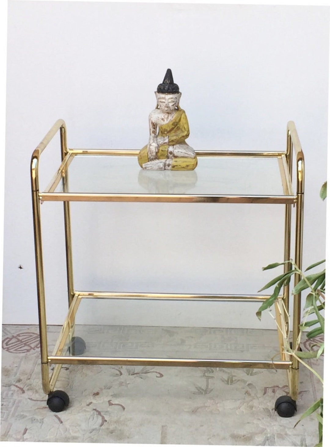 Brass Tea Trolley Folding Bar Trolley Glass Serving Trolley, Gold ...