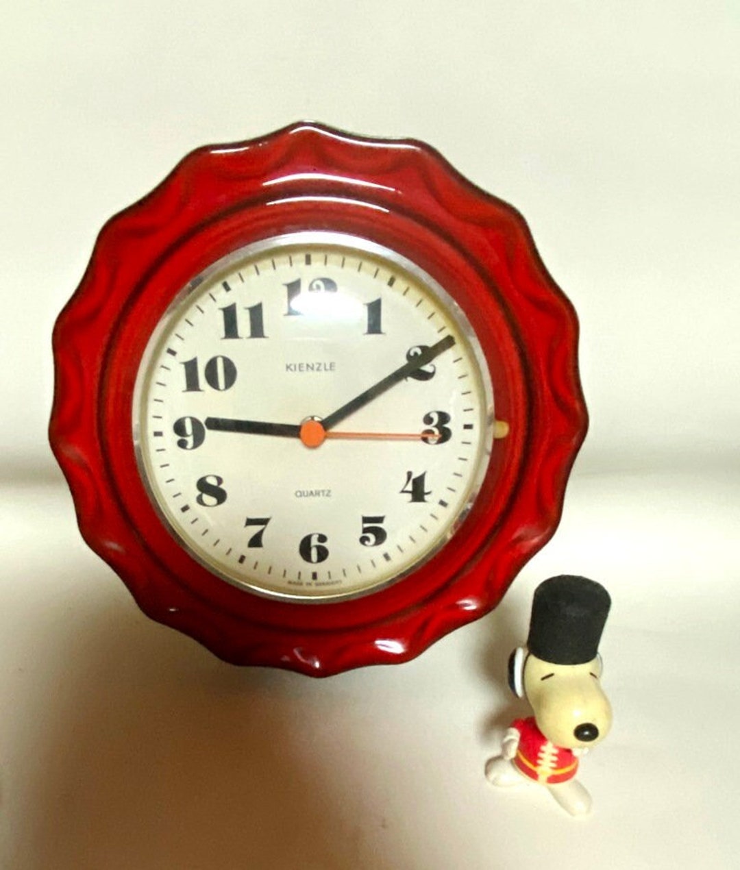 Vintage Wall Clock Red Ceramic, Handmade Kitchen Clock Mid Century Wall ...