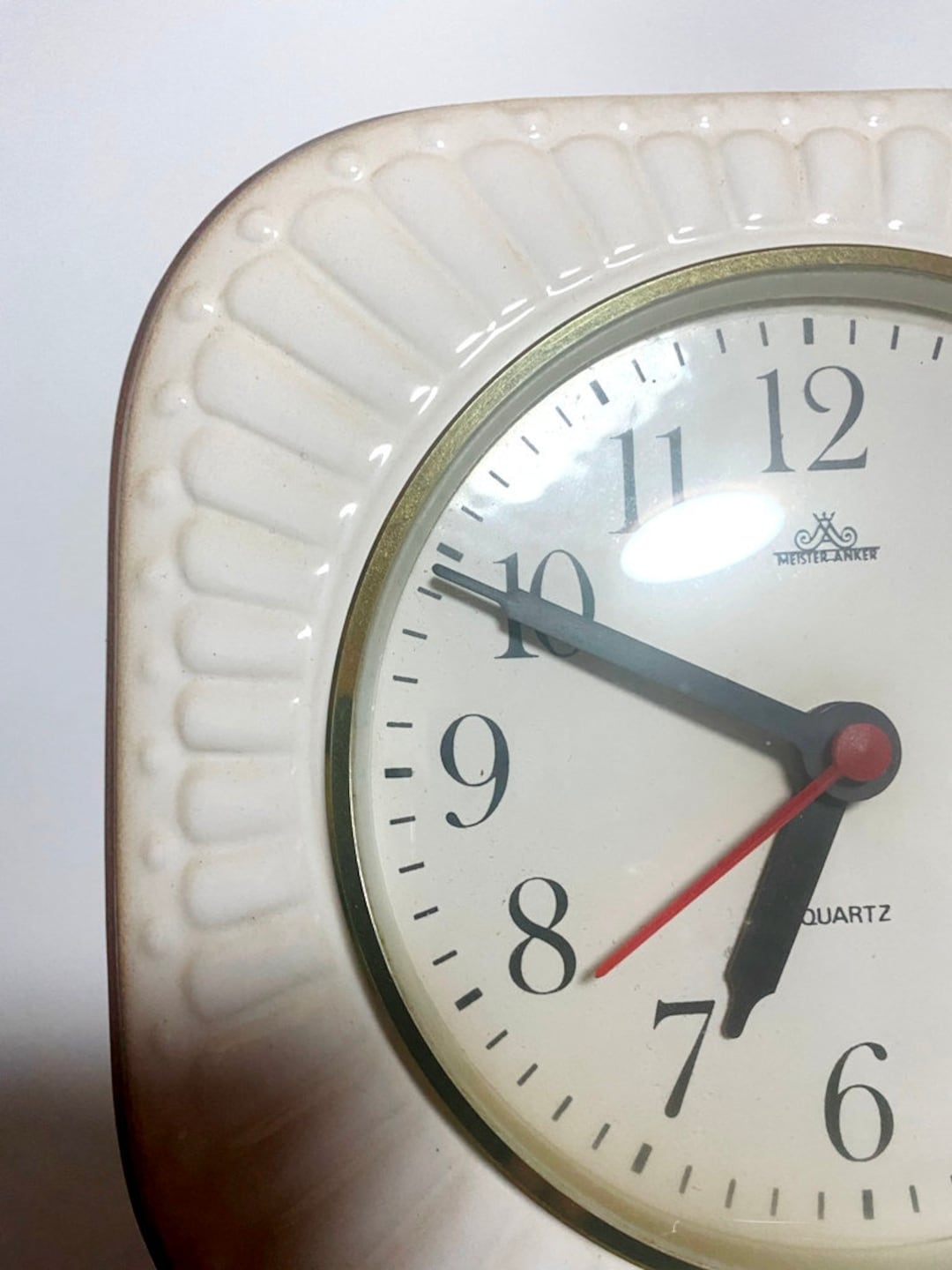 Vintage Ceramic Wall Clock, White-ecru Handmade Ceramic Clock, Flower ...
