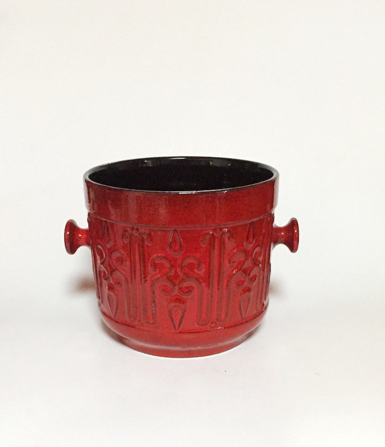 Red 70s Planter,xl Ceramic Planter Relief, 2 Handles, West Germany ...