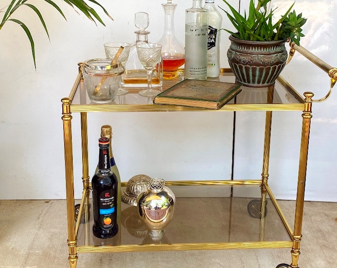Vintage Bar Trolley Neoclassical Brass Large Rectangular Bar Table ...