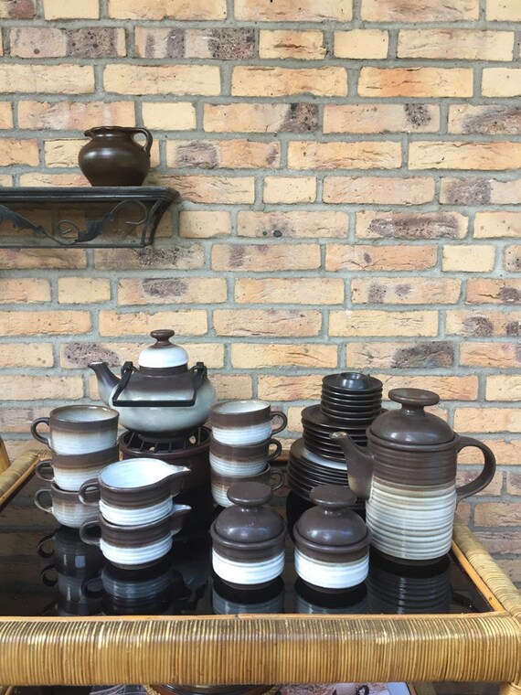 Vintage Stoneware Tea Set Brown White Coffee Set Scandinavian - Etsy
