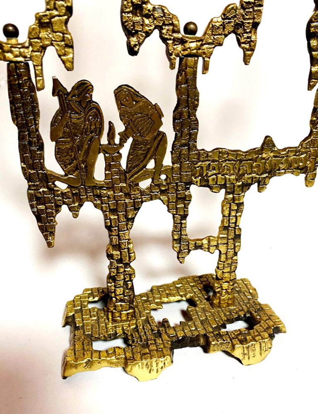 Brutalist Brass Menorah Shabbat Candlestick | Sculptural Candle Holder ...
