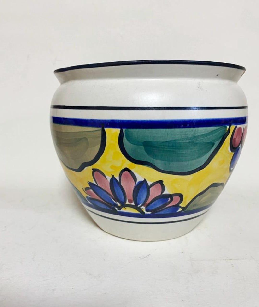 Art Deco Flower Pot Vase Ceramic Grape Decor Handmade Streamline ...
