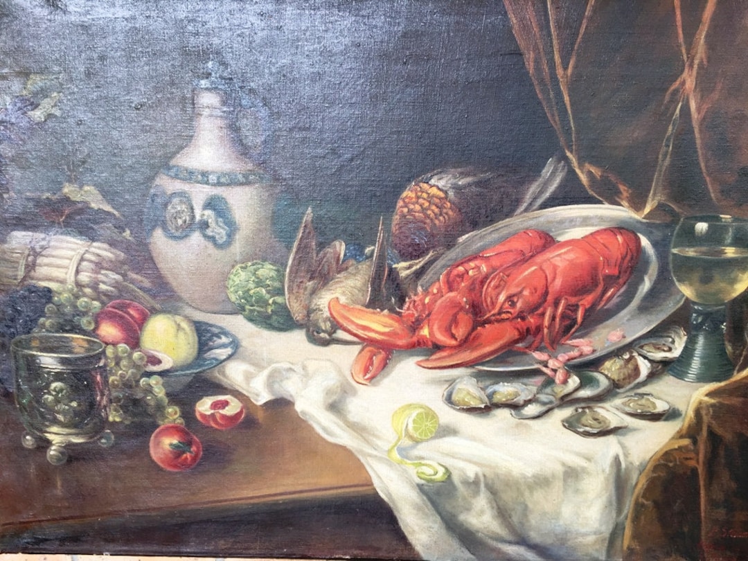 Oil Painting Lobster Still Life Sea Creatures After PAPPERITZ, Germany ...