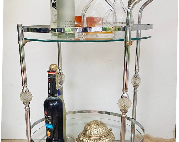 Round Bar Cart Chrome Crystal 2 Tiers Rare and Noble Bar Cart Silver ...