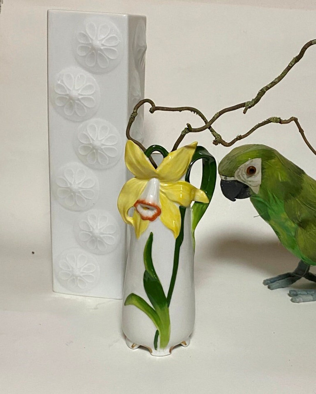 Daffodil Vase Art Nouveau Porcelain Hand-shaped Hand-painted Easter ...