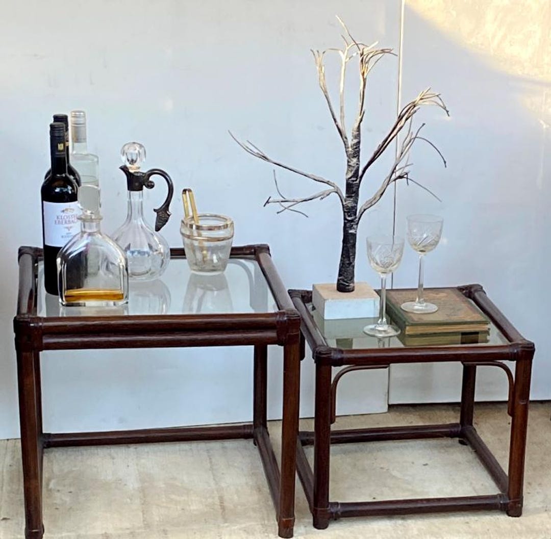 Bamboo Side Table Handmade 70s With Glass Top - Each to Choose From ...