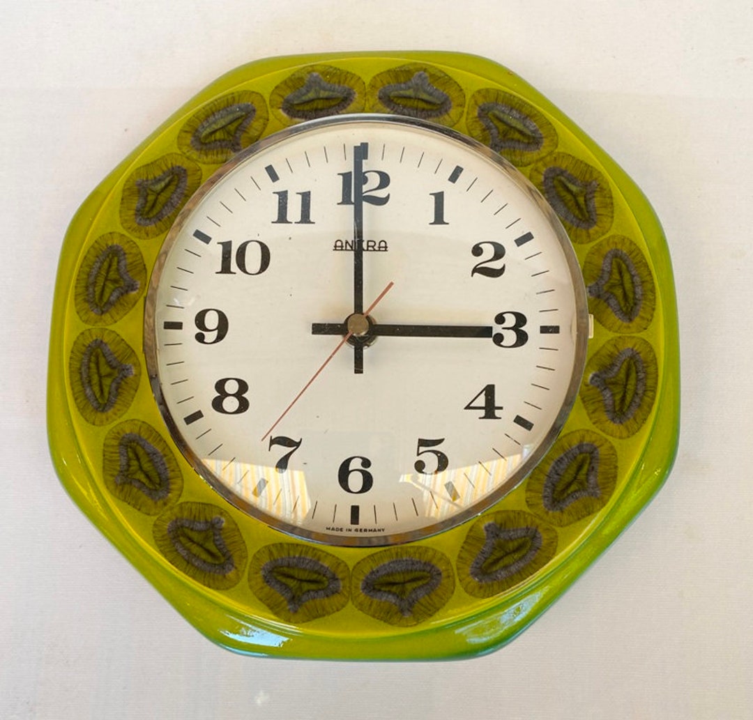 Vintage Green Clock Ceramic Wall Clock Handmade, 70s Wall Clock ...