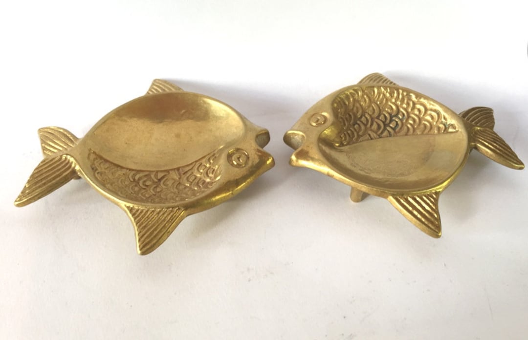 Boho Brass Fish Mini Bowls SET 2x Puffer Fish Ring Bowl Kissing Fish ...