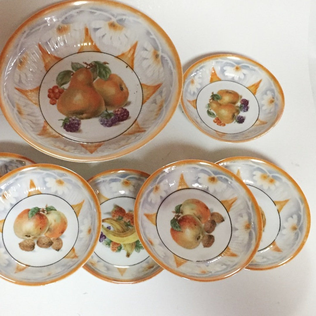 Antique Porcelain Fruit Bowl Set Handmade Art Deco Ceramic - Etsy