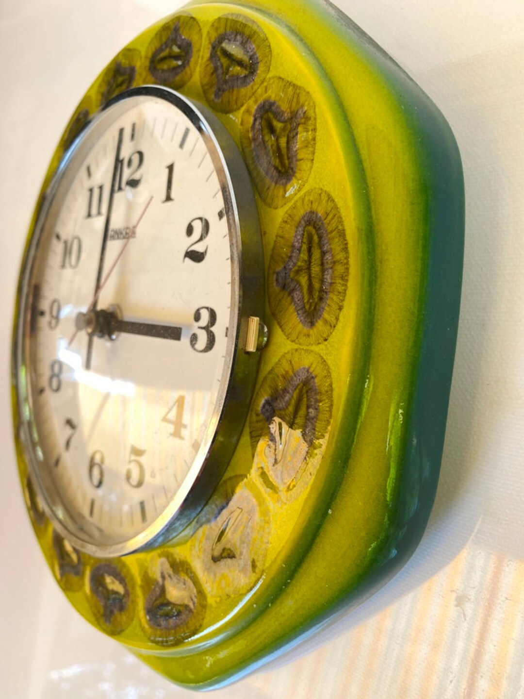 Vintage Green Clock Ceramic Wall Clock Handmade, 70s Wall Clock ...