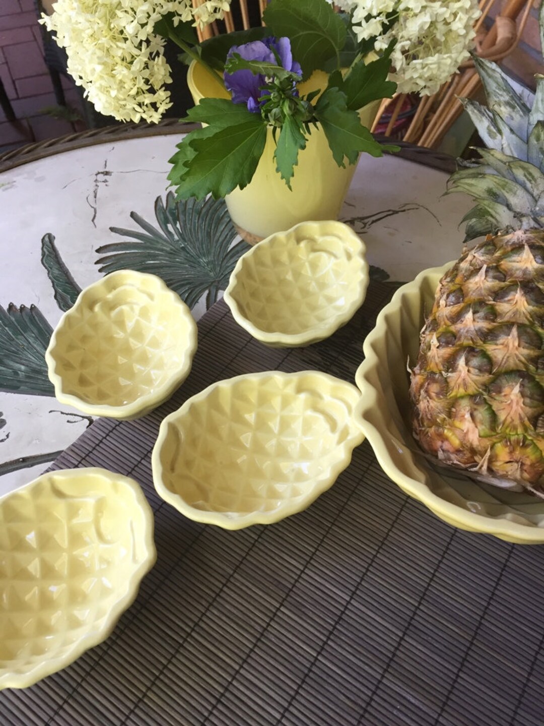 Vintage Pineapple Shape Ceramic Bowl Yellow Pudding Baking Molds ...