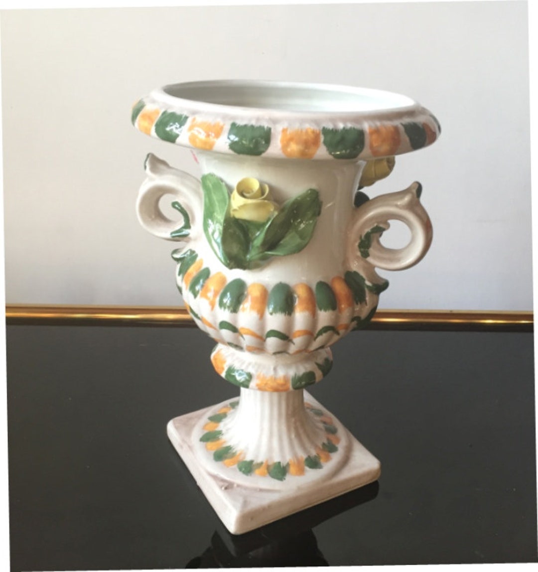 Amphora Vase Capodimonte, Vecchia Bassano Italy Cup Vase Polychrome ...