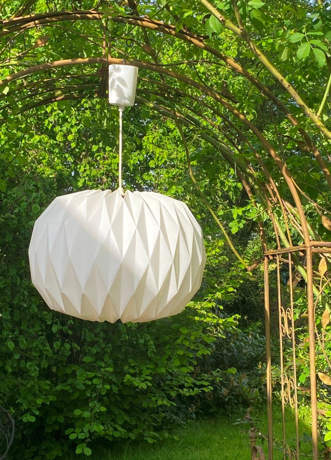 60s Design Hanging Lamp Rare Polygon Lamp White Origami Artwork Plastic ...