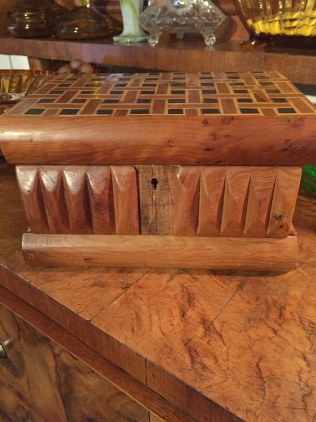 Handmade Wooden Books Treasure Chest Inlaid Lidded Wooden Secret Book ...