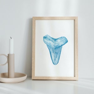 Shark Tooth Wall Art Great White Shark Tooth Painting Blue Watercolor ...