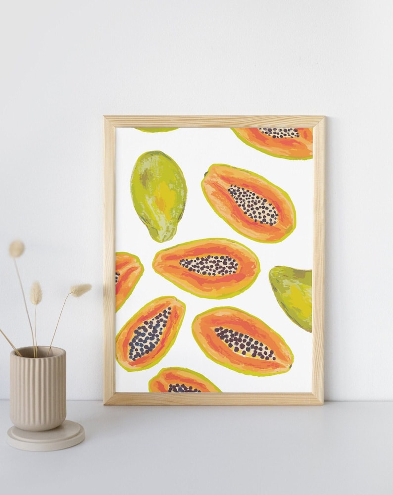Papaya Art Print, Fruit Wall Art, Maximalist Kitchen Illustration ...