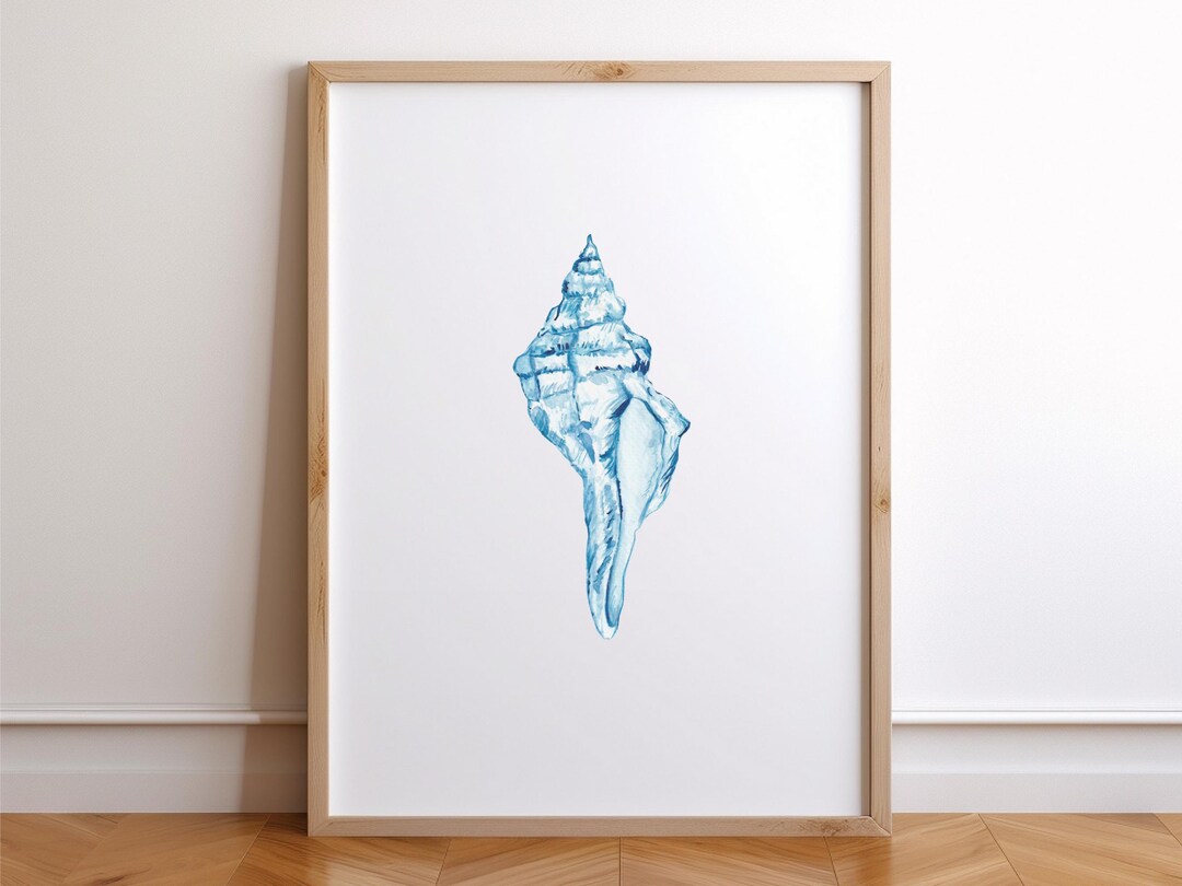 Conch Shell Art Print, Coastal Wall Art, Printable Beachy Art, Blue ...