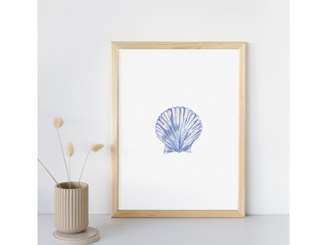 Blue Scallop Shell Art Print, Printable Coastal Wall Art, Beachy ...