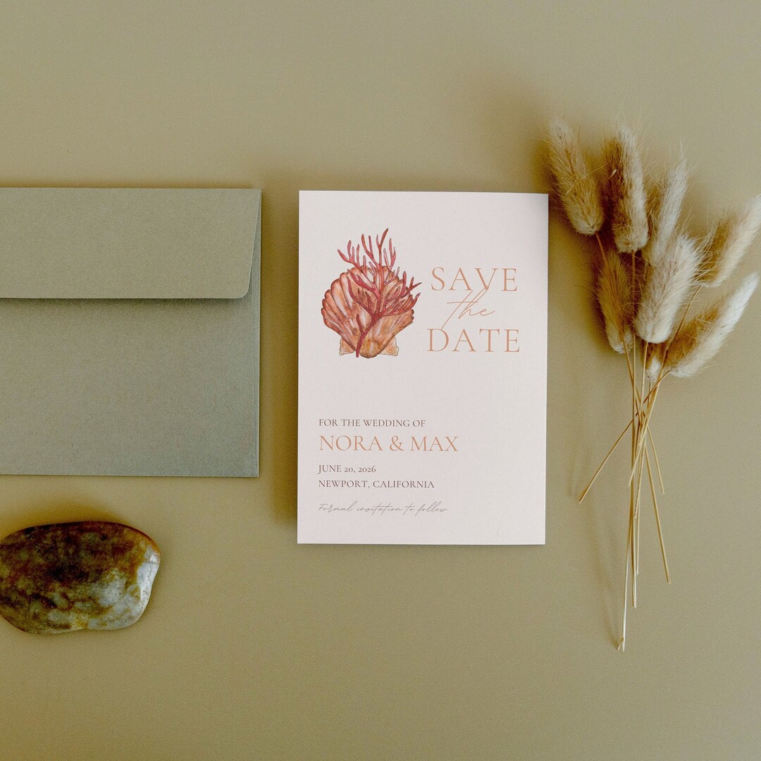 Beach Wedding Invitation Template, Seashell Save the Date, Digital Save ...
