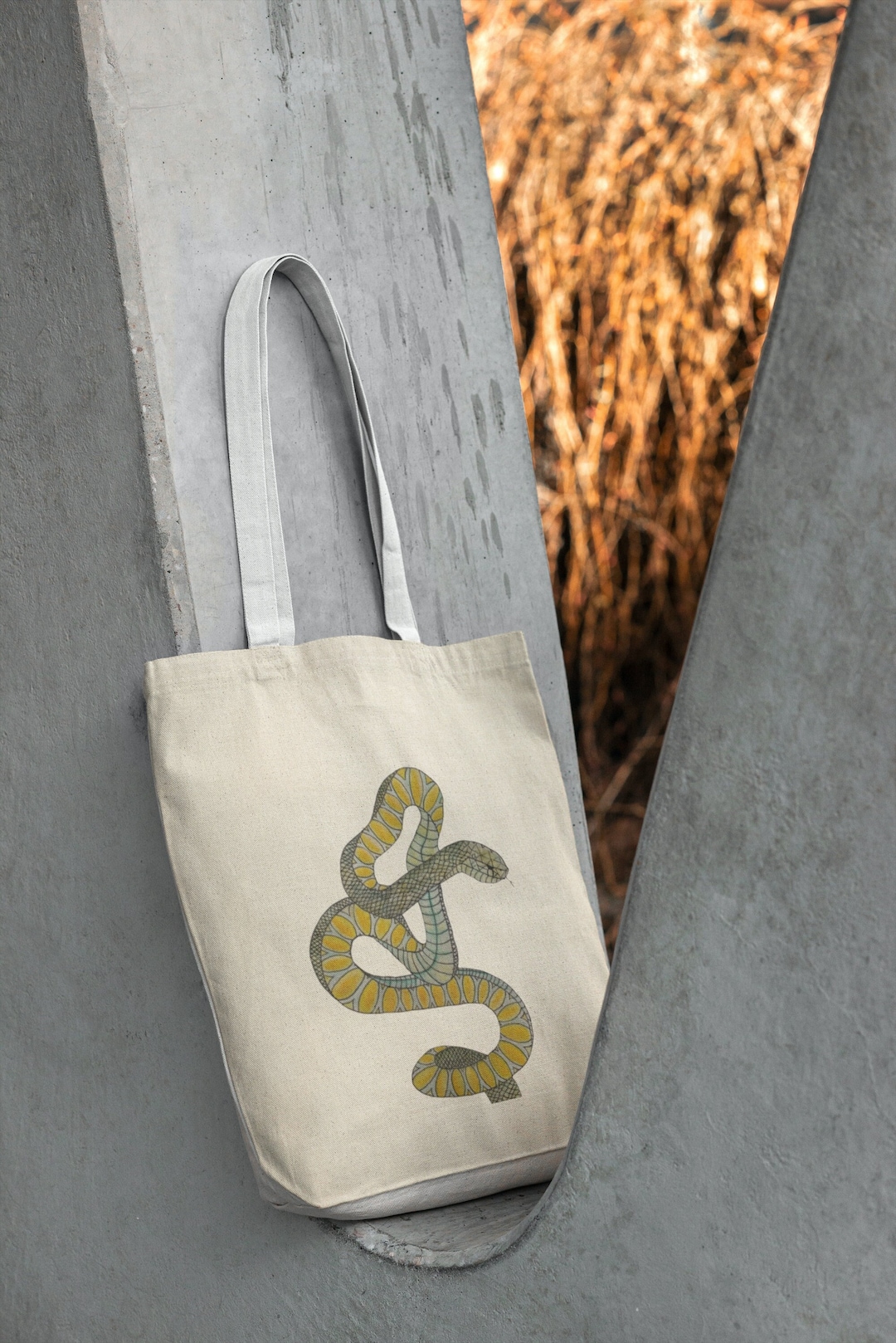 Snake Tote Bag, Boho Cotton Canvas Tote Bag, Sustainable Beige Bag - Etsy