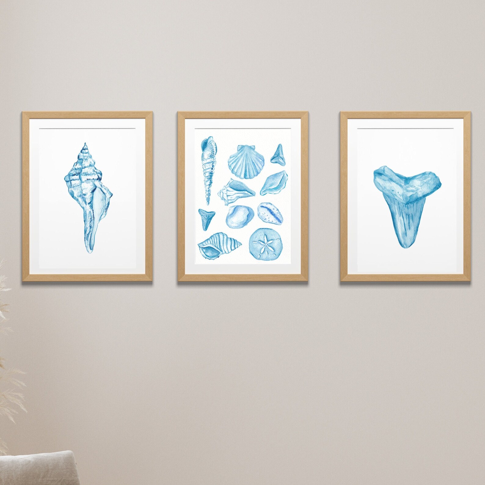 Shark Tooth Wall Art Great White Shark Tooth Painting Blue Watercolor ...