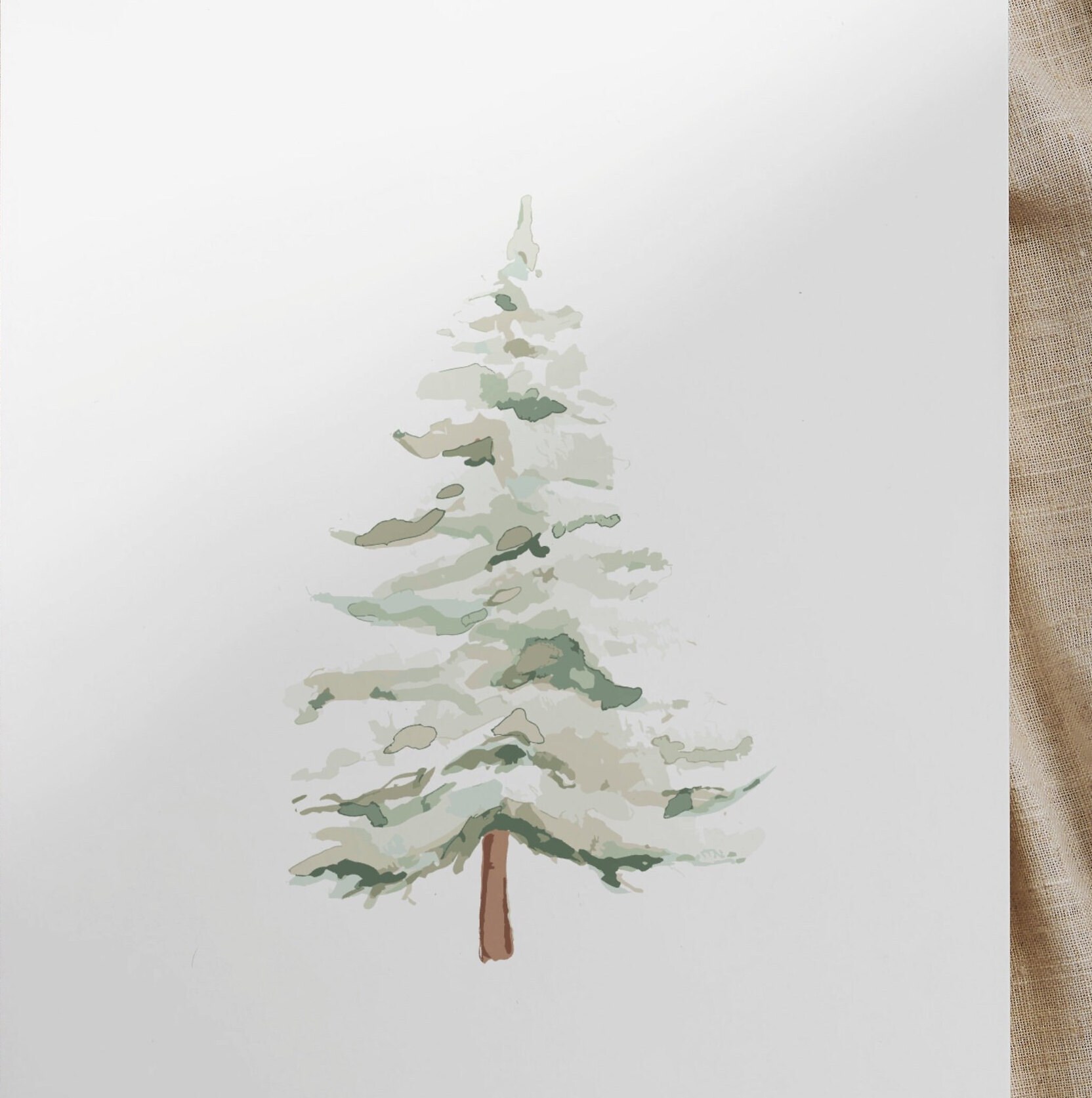 Pine Tree Art Print Winter Painting Christmas Tree Wall Art Evergreen ...