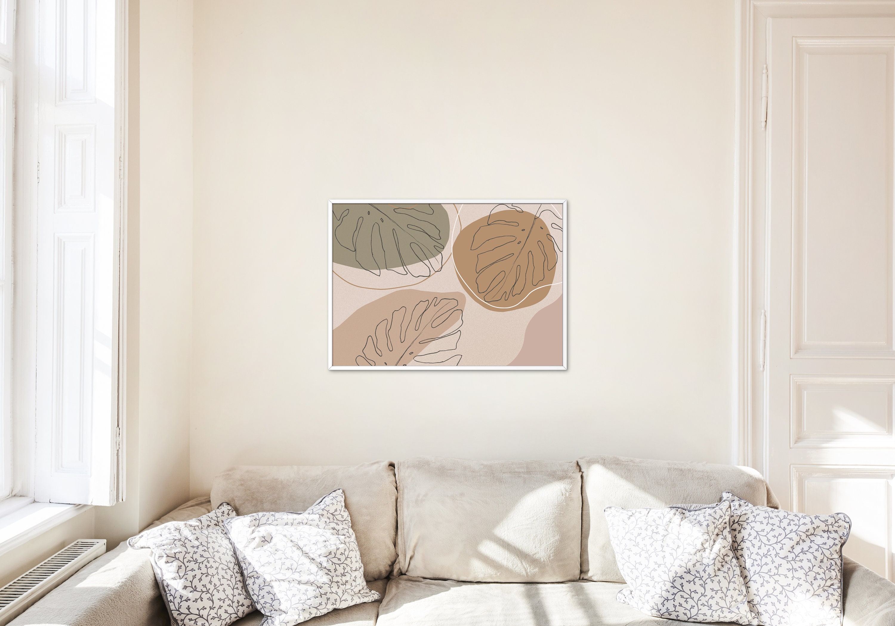 Monstera Art Print Boho Monstera Fine Line Art Print Earth Tones Plant ...
