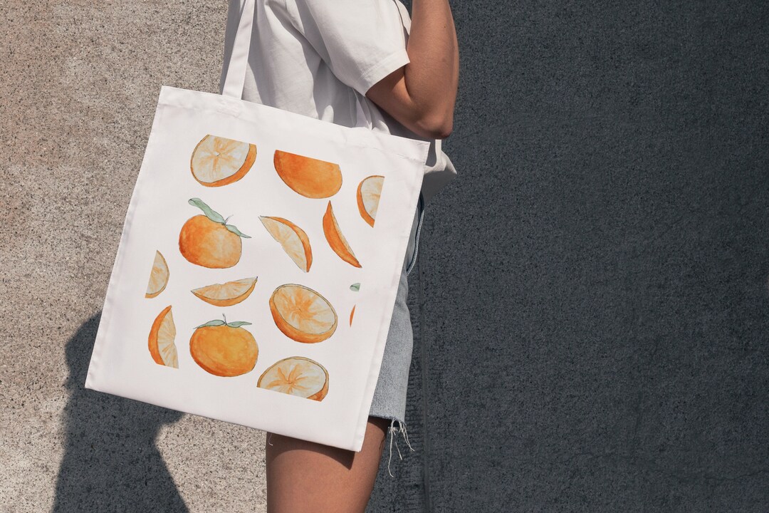 Orange Canvas Tote Bag Fruit Grocery Bag Citrus Tote Bag Ecofriendly ...