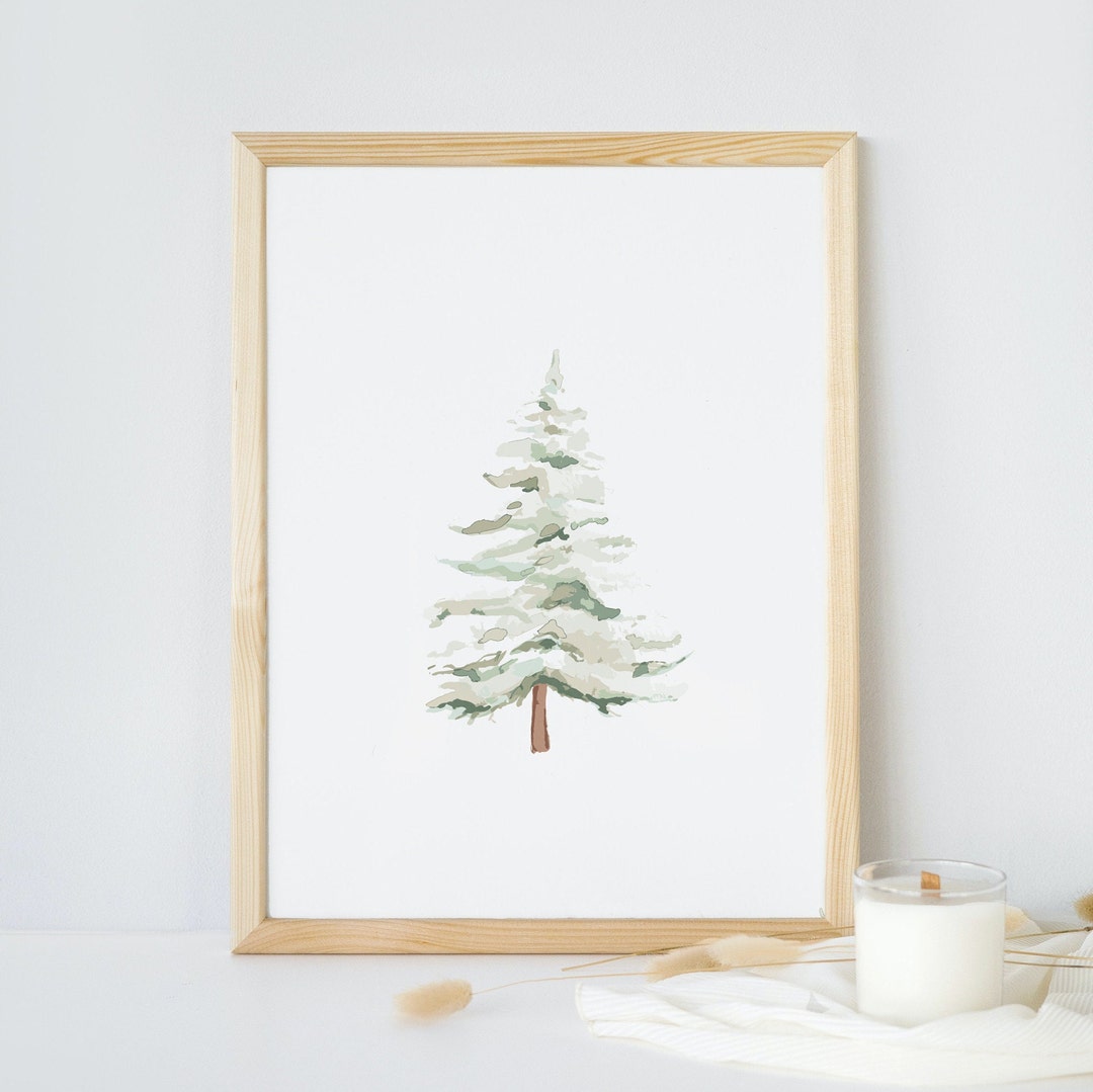 Pine Tree Art Print Winter Painting Christmas Tree Wall Art Evergreen ...