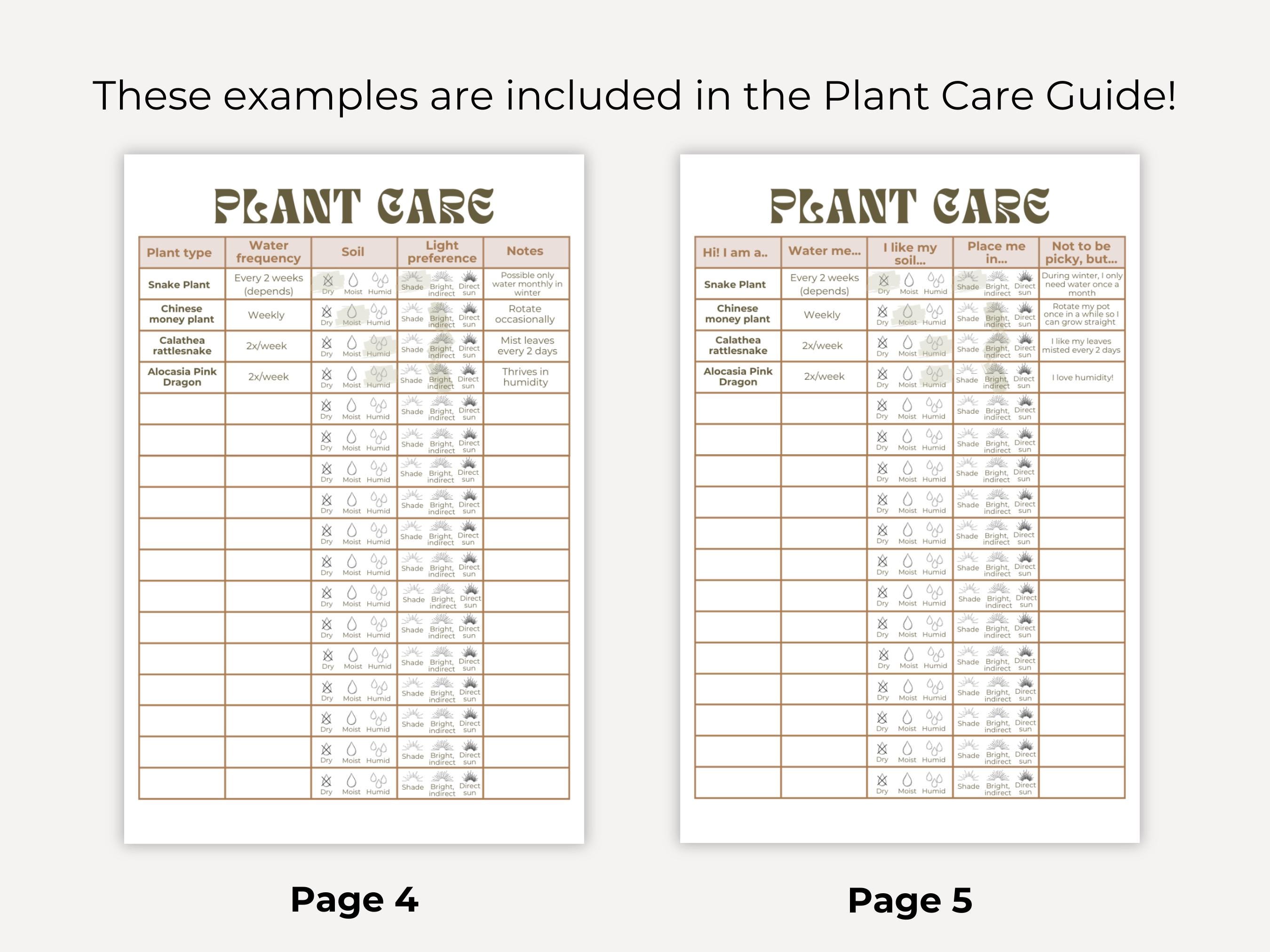Plant Care Guide, Plant Planner, Houseplant Log, Printable Plant Care ...