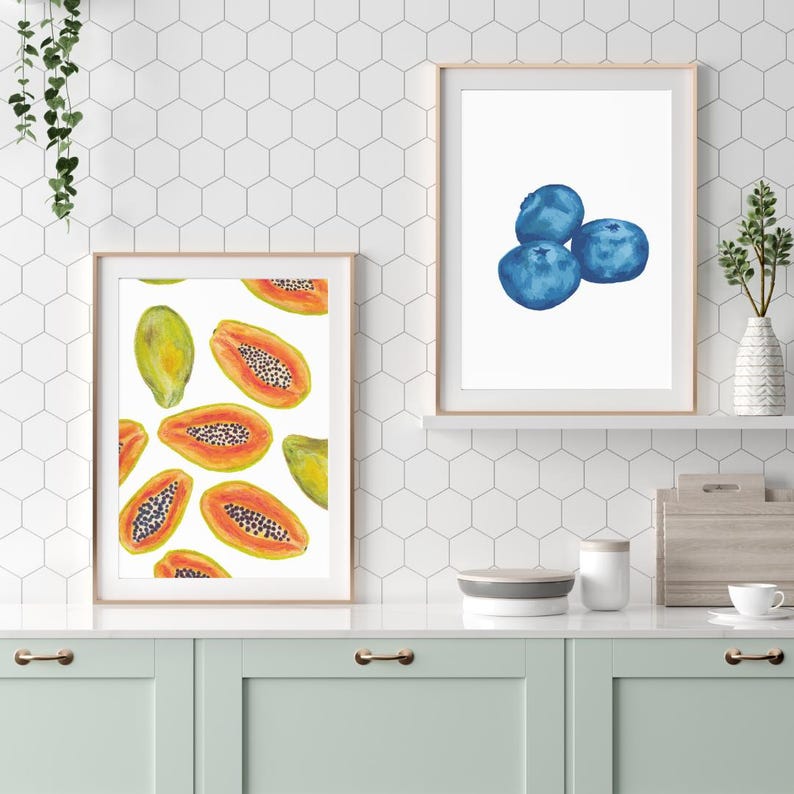 Papaya Art Print, Fruit Wall Art, Maximalist Kitchen Illustration ...