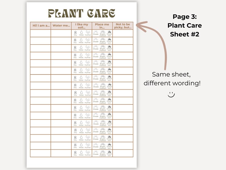Plant Care Guide, Plant Planner, Houseplant Log, Printable Plant Care ...