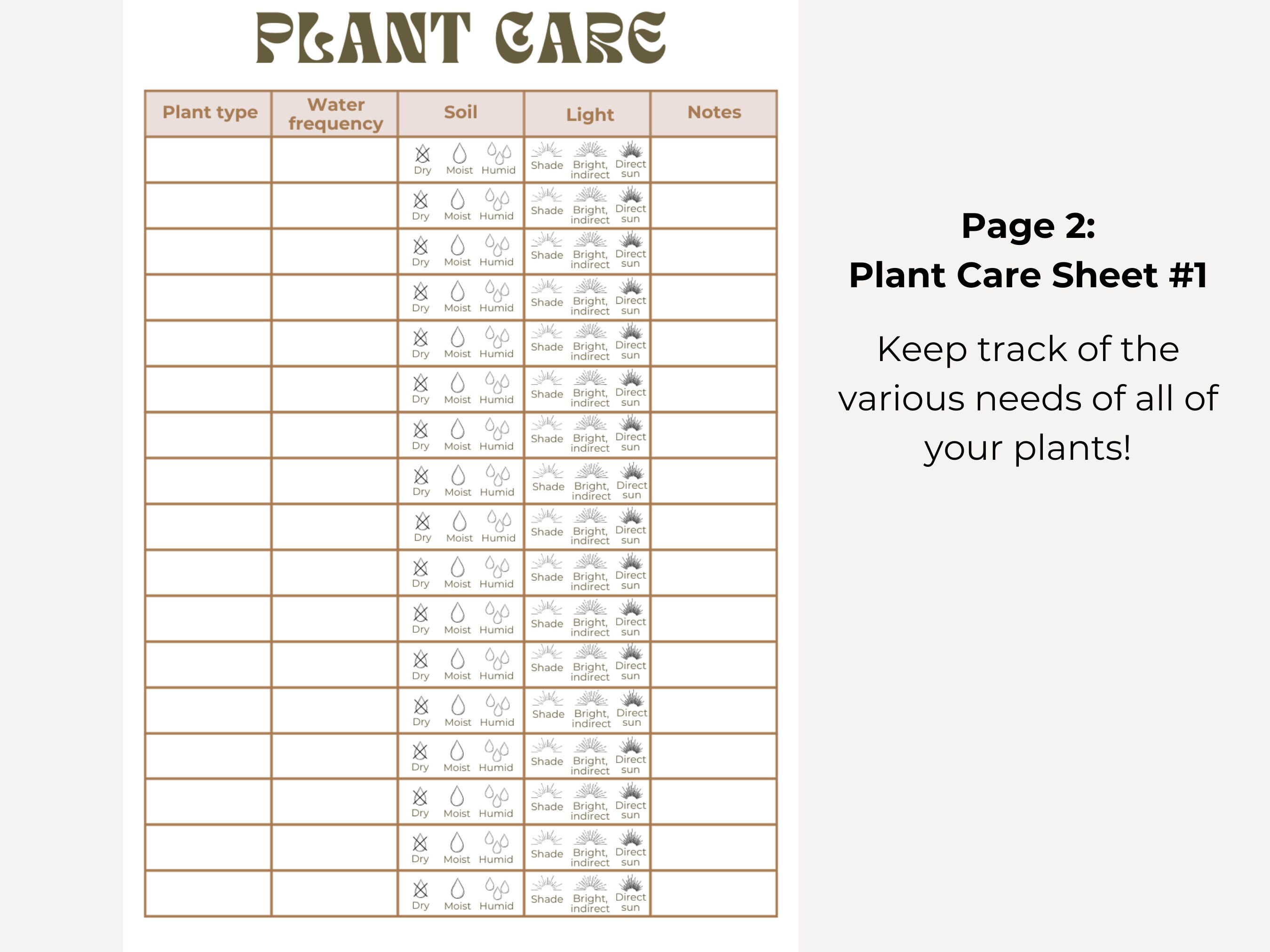 Plant Care Guide, Plant Planner, Houseplant Log, Printable Plant Care ...
