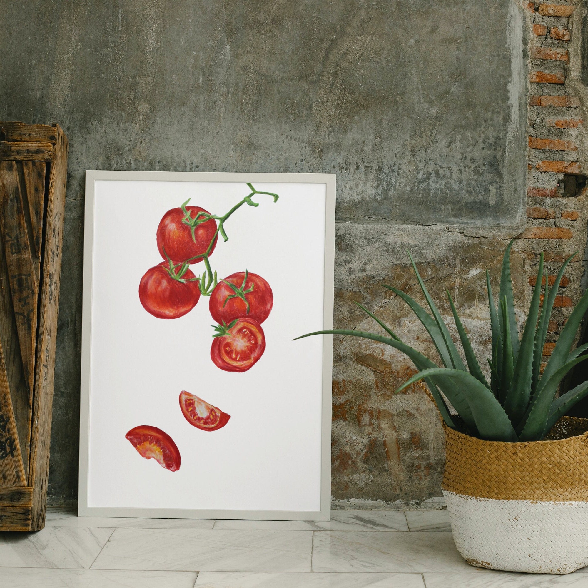 Tomato Art Print, Farmhouse Kitchen Wall Art, Food Illustration, Rustic ...
