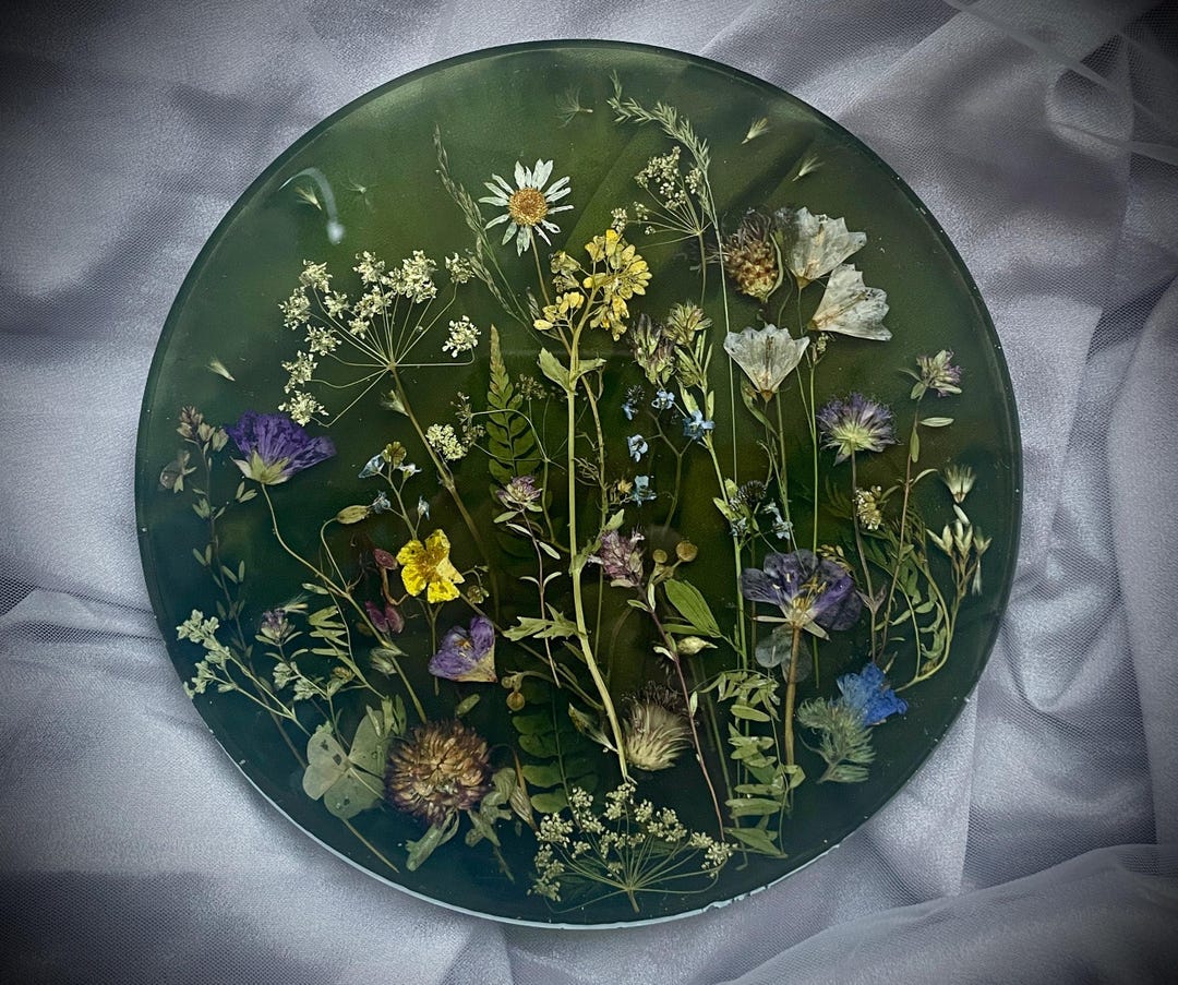 Pressed Flower Resin Wall Art Round Botanical Epoxy Decor With Real ...