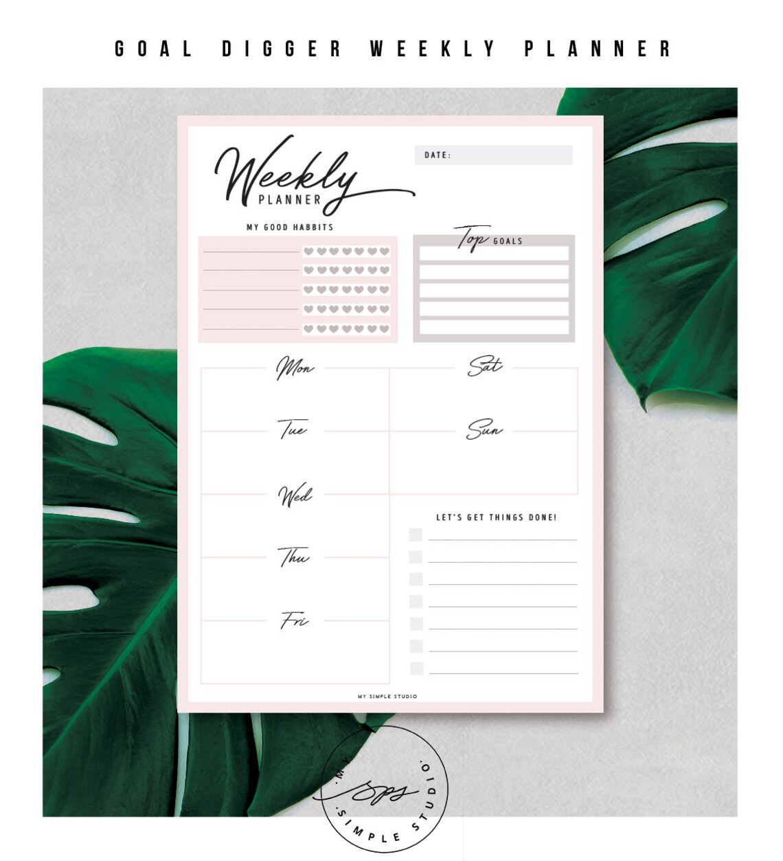 Weekly Panner Printable | Week on One Page | Minimalistic Weekly ...