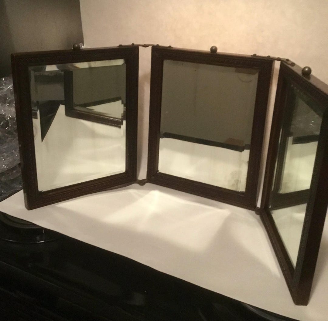 Vintage Wood Trifold Tri-fold Mirror That Sits Ontop of Dresser - Etsy