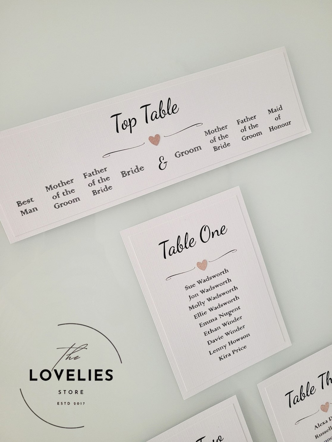 Personalised Wedding Table Plan Cards | Heart Design | Wedding Seating ...