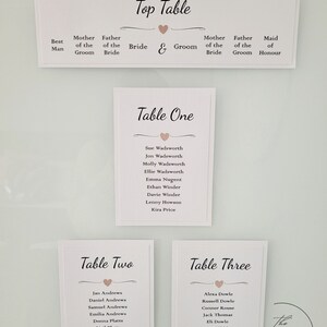 Personalised Wedding Table Plan Cards | Heart Design | Wedding Seating ...