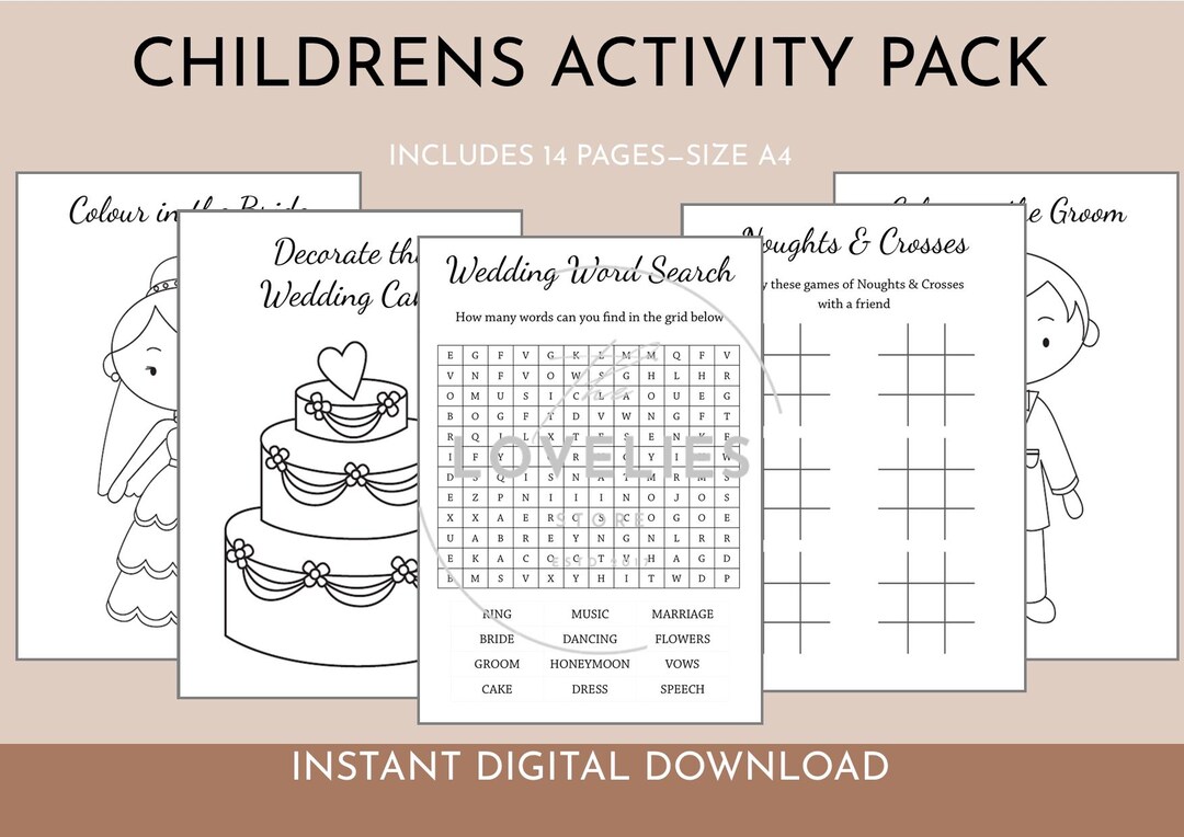 Children's Wedding Activity Sheets 14 X A4 Sheets - INSTANT DIGITAL ...