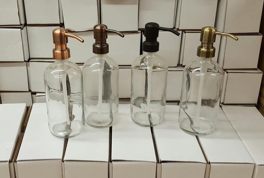 Clear Glass Soap Dispenser Glass Bottle With Metal Soap Pump Etsy