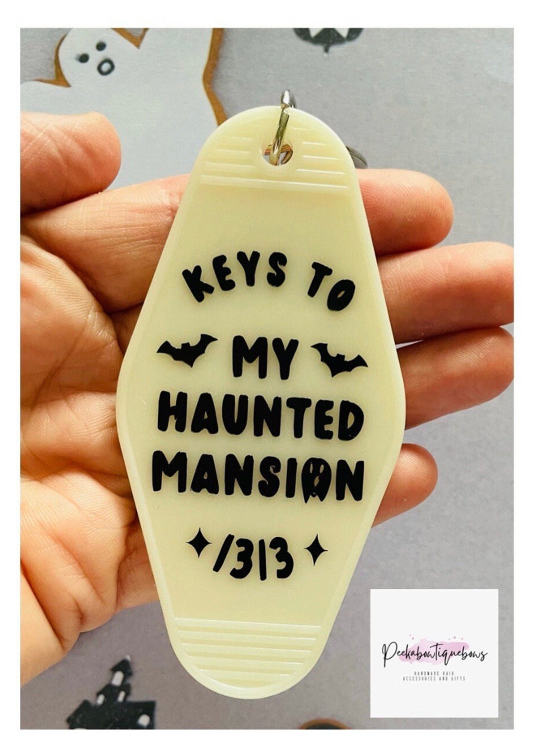 Keys to My Haunted Mansion Motel Key Chain Glow in the Dark - Etsy
